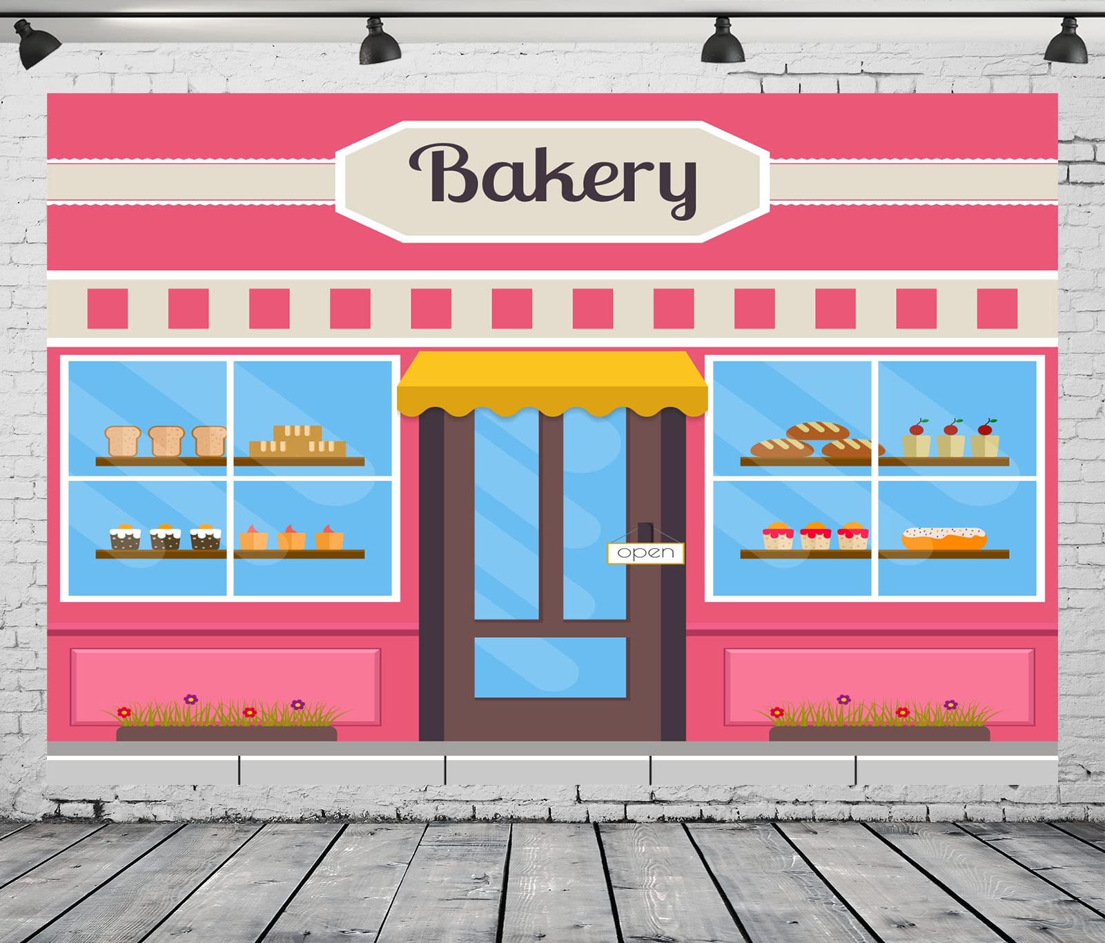 Snapklik.com : Fabric 10x65ft Bakery Shop Backdrop Pink House Sweet ...