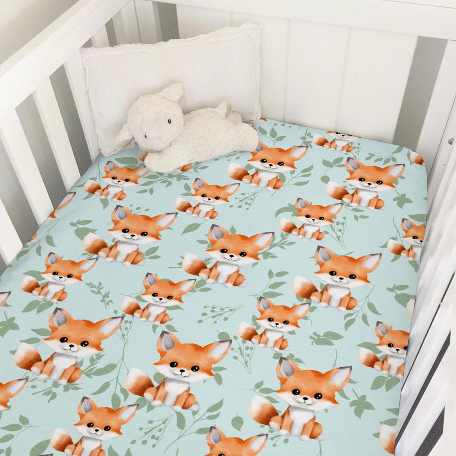 Amazon.com: Cute Green Leaves Baby Crib Sheet 52''x28'' Baby Animals ...