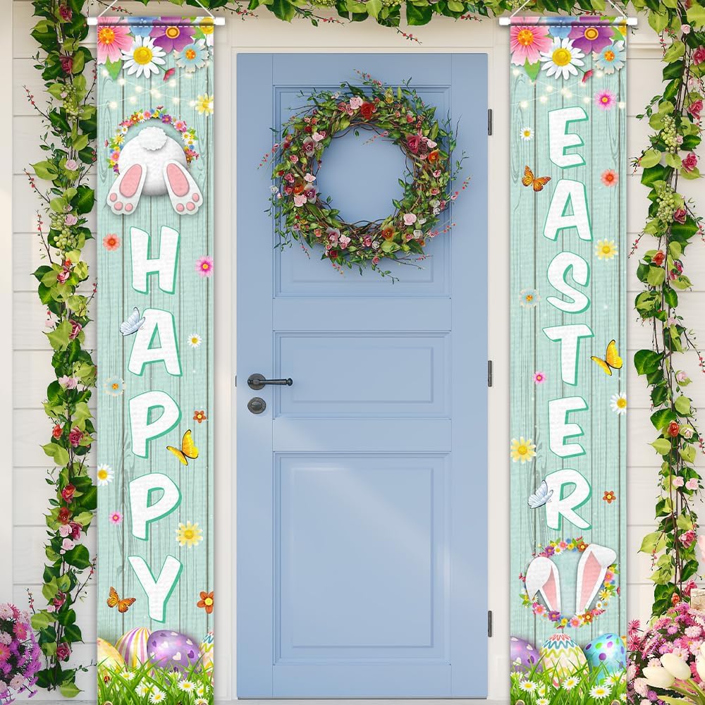 Amazon.com: Happy Easter Porch Sign Banner - 2 Pack Welcome Signs for ...