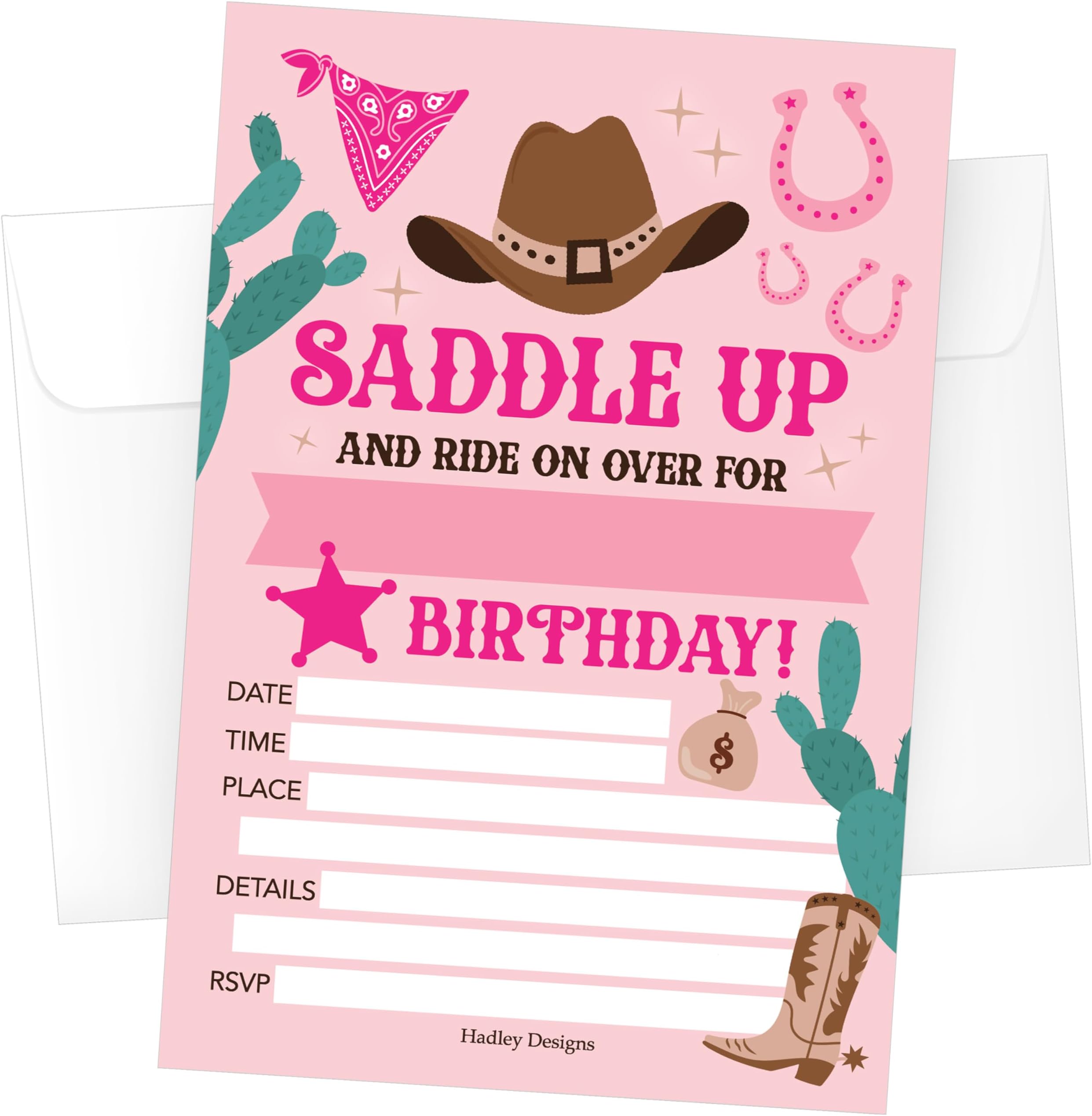 Amazon.com : NYCTUG Cowgirl Birthday Party Invitation Cards, Rodeo ...
