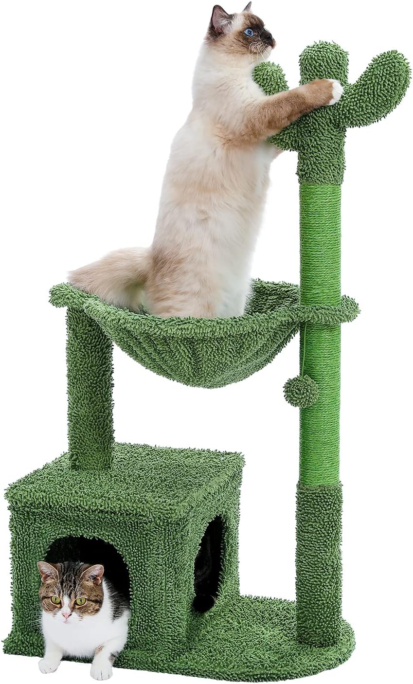 PAWZ Road Cactus Cat Tree 102cm Cat Condo with Big Metal Frame Hammock ...