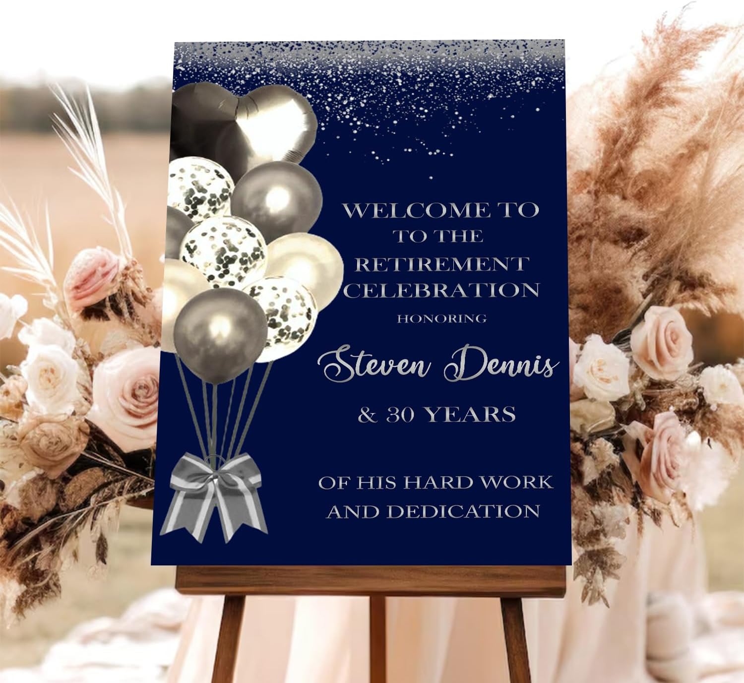 Amazon.com : Navy Blue And Silver Retirement Welcome Sign, Retirement ...