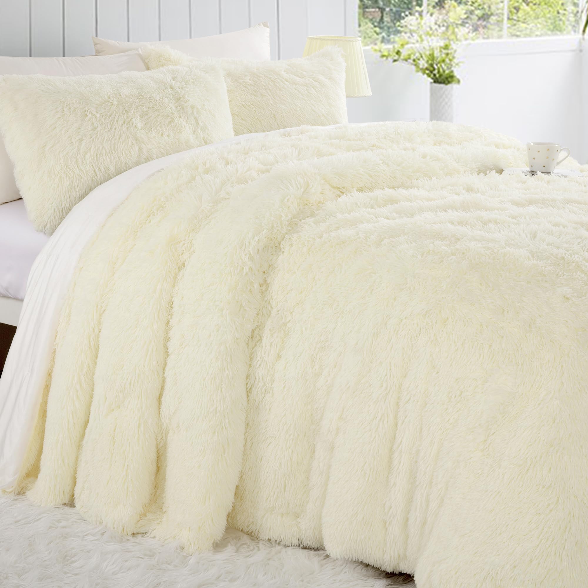 HOMBYS Oversized King Faux Fur Fluffy Comforter Set 120x120, 3 Piece ...