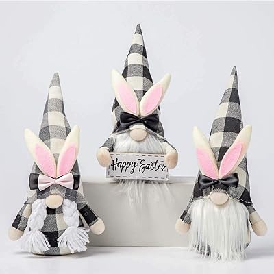 Amazon.com: Hodao 3 PCS Easter Gnomes Décor, Resin Bunny Handmade ...