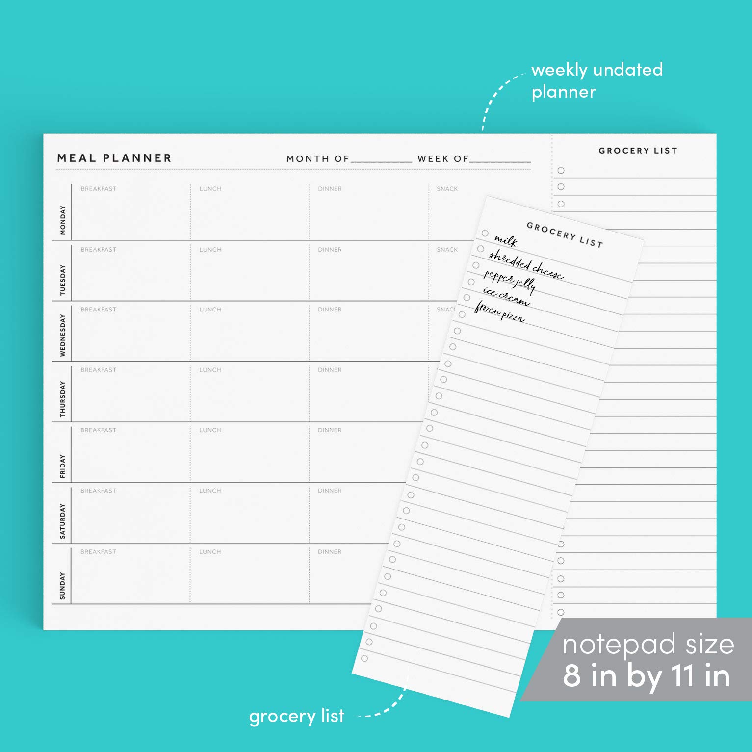 Buy Weekly Meal Planner Notepad with Perforated Grocery List, Food ...