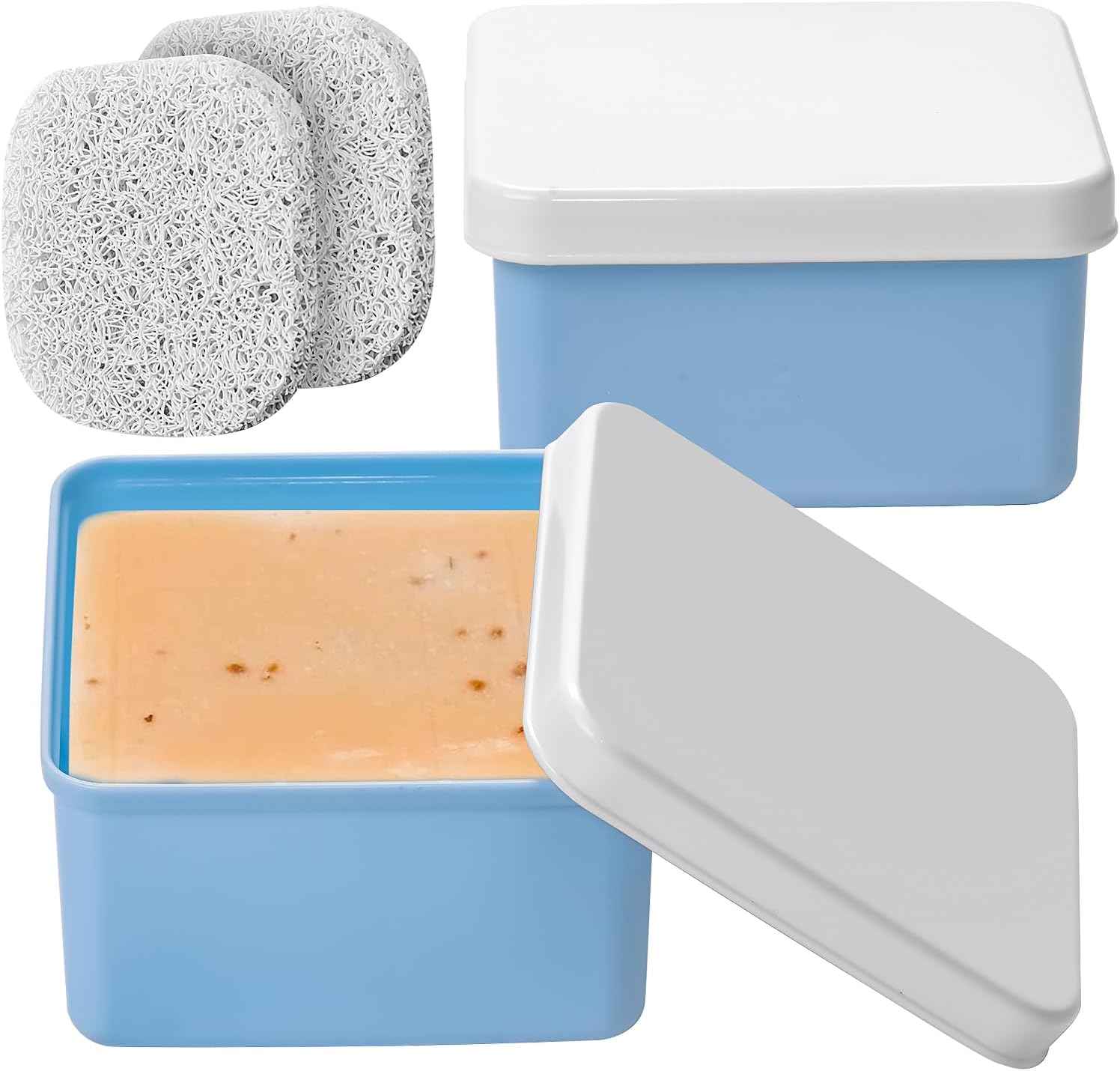 Amazon.com: Square Soap Travel Case Set of 2, Sky Blue Plastic Soap ...