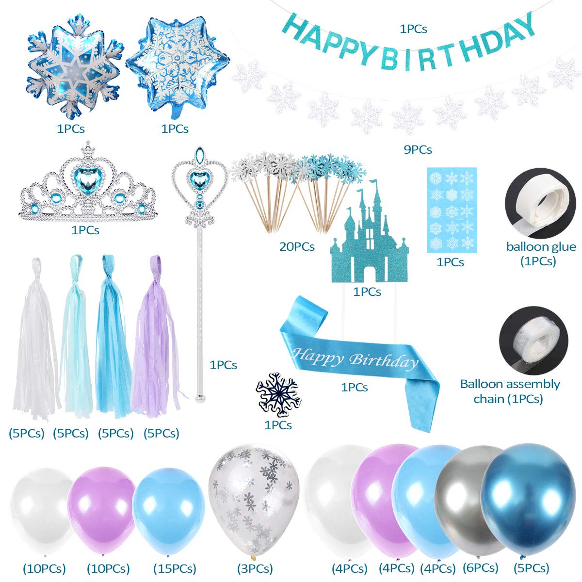 Tacobear Frozen Elsa Birthday Decoration Blue Party Decorations Balloon ...
