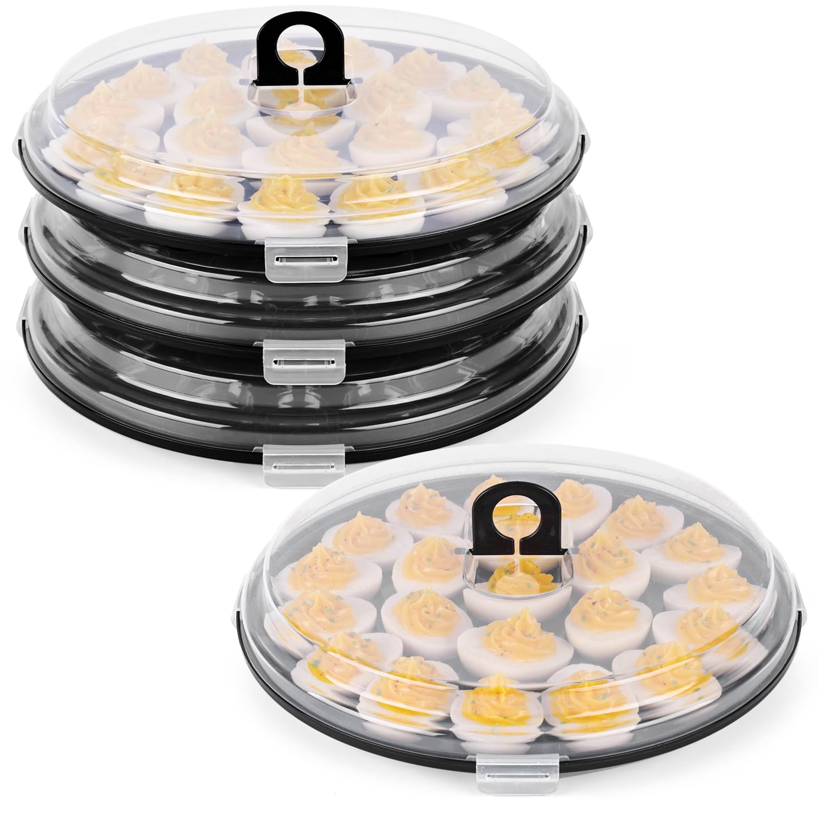 Amazon.com | HANSGO 3PCS Deviled Egg Platter with Lid, Black Plastic ...
