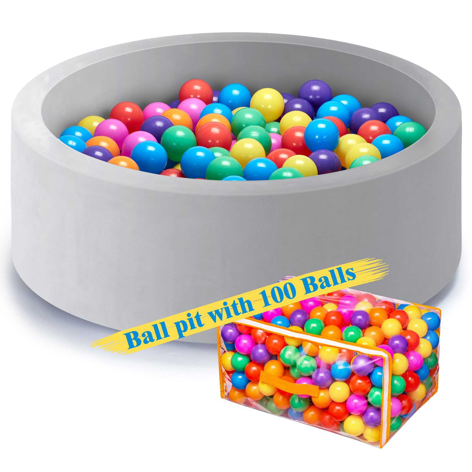 Amazon.com: Vanland 100 Ball Pit Balls with 35.5 Inches Foam Ball Pit ...