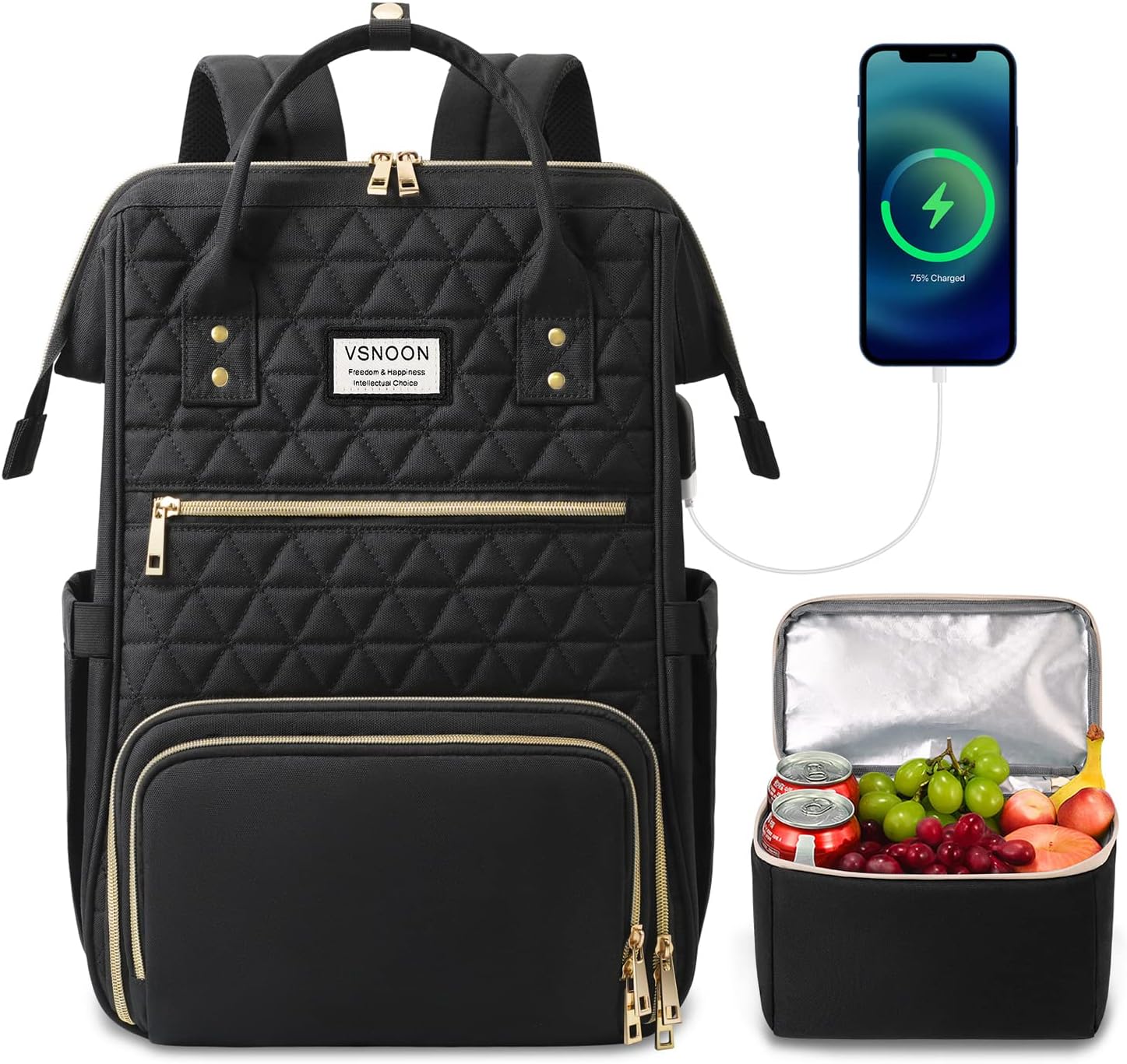 VSNOON Lunch Backpack,15.6in Laptop Backpack with USB Port,Teacher ...