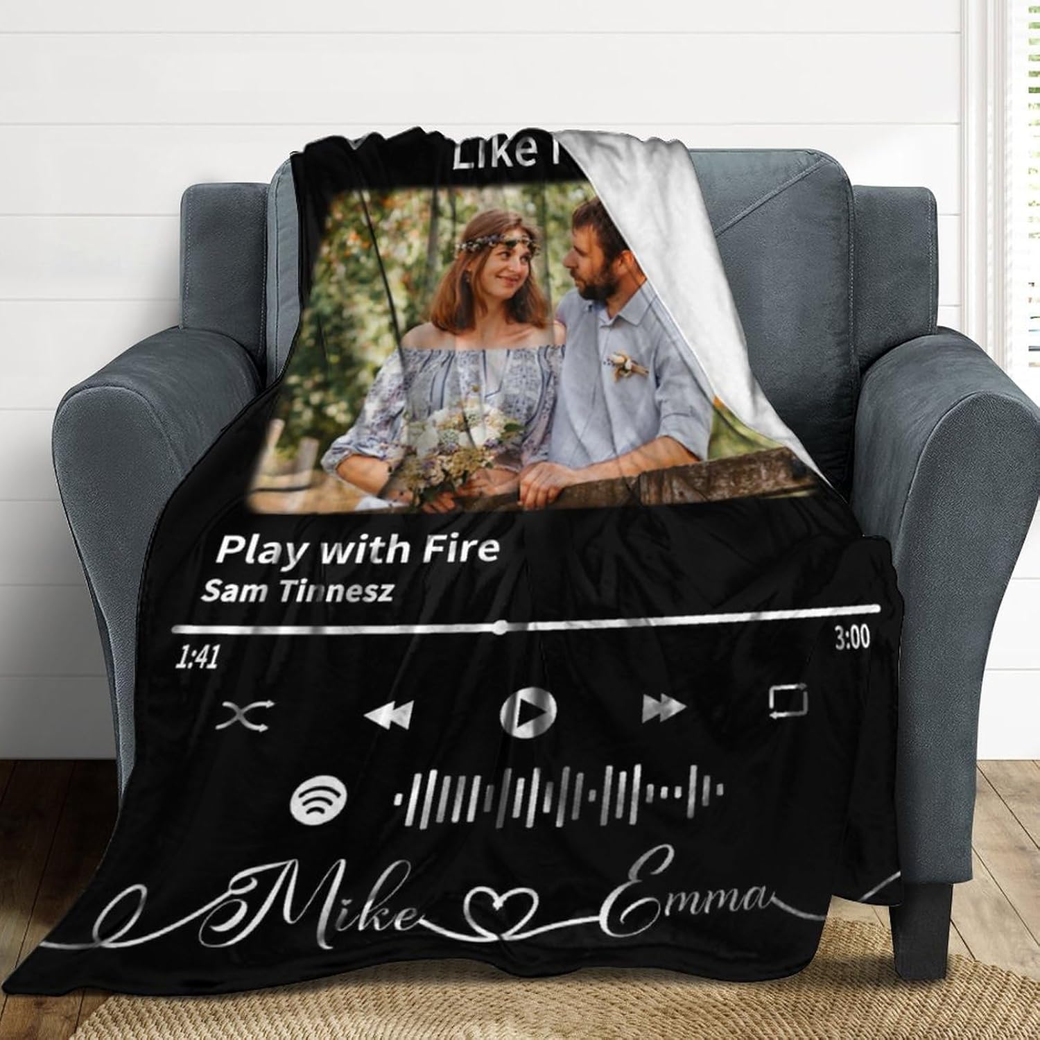 COLORSFORU Manta de música personalizada con código de Spotify, mantas personalizadas para ...