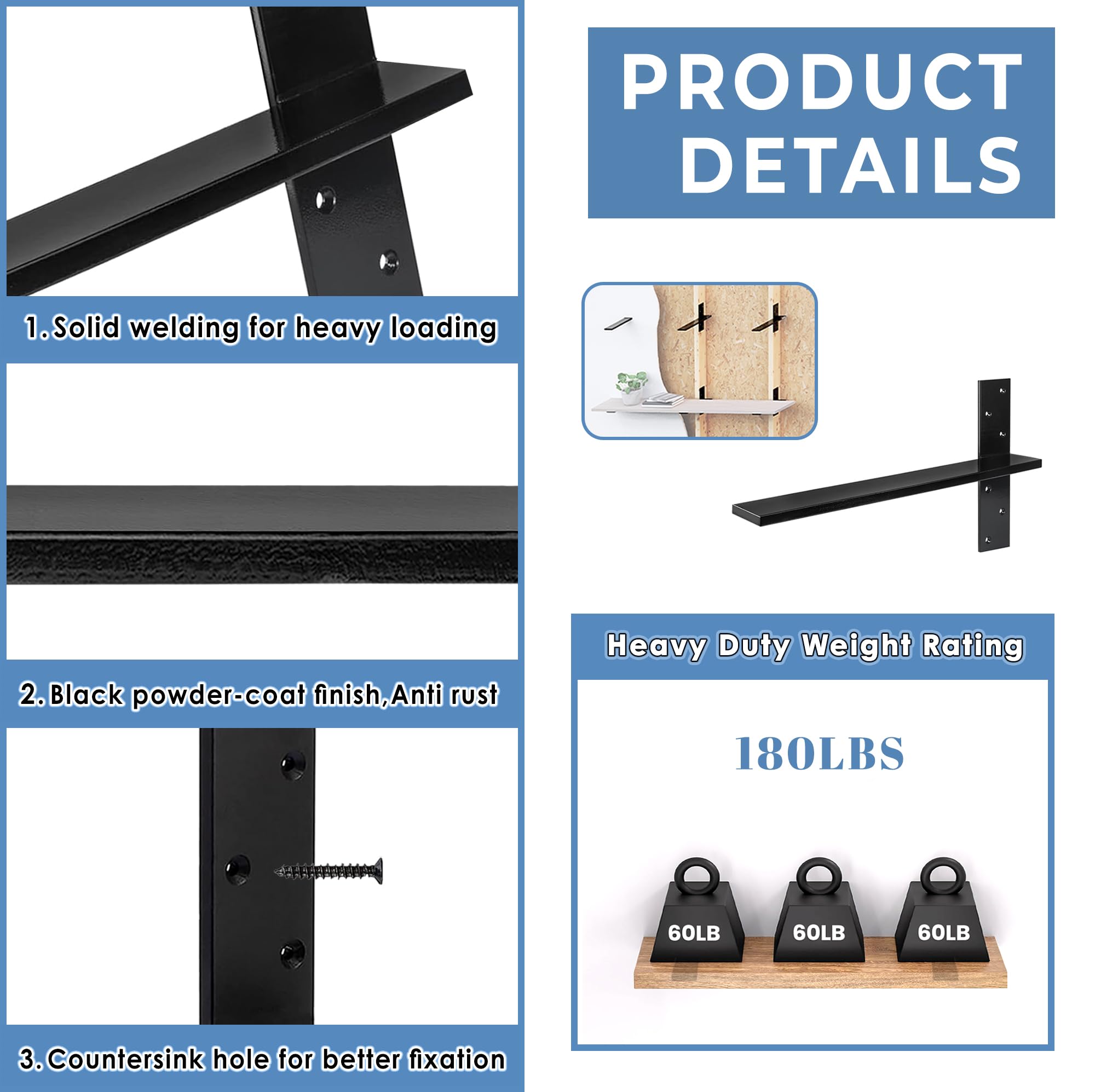 Snapklik.com : Floating Shelf Bracket Heavy Duty 1/2" Thick Free ...