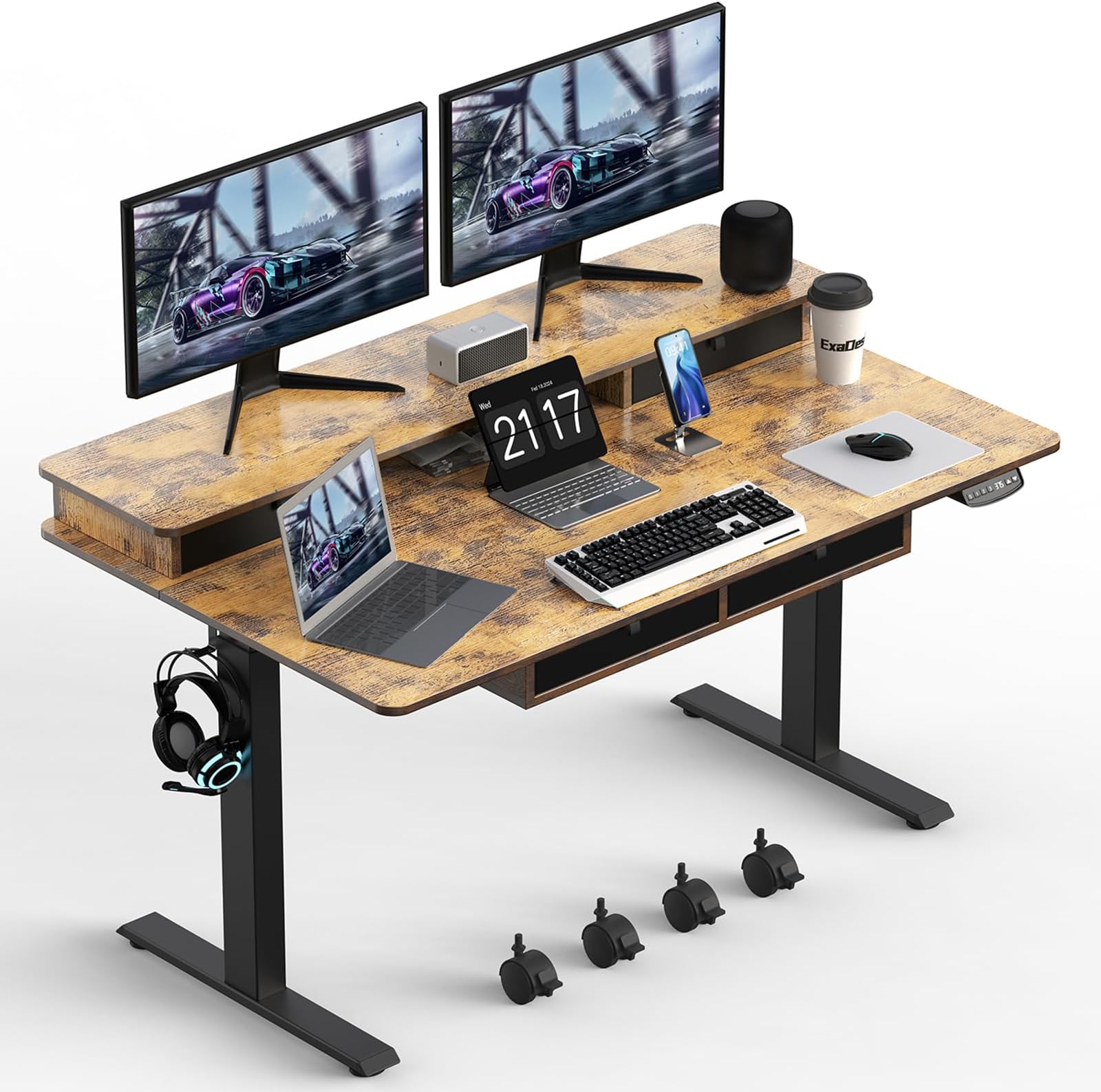 Amazon.com: Electric Standing Desk with Double Drawer, 40 x 24 Inch ...