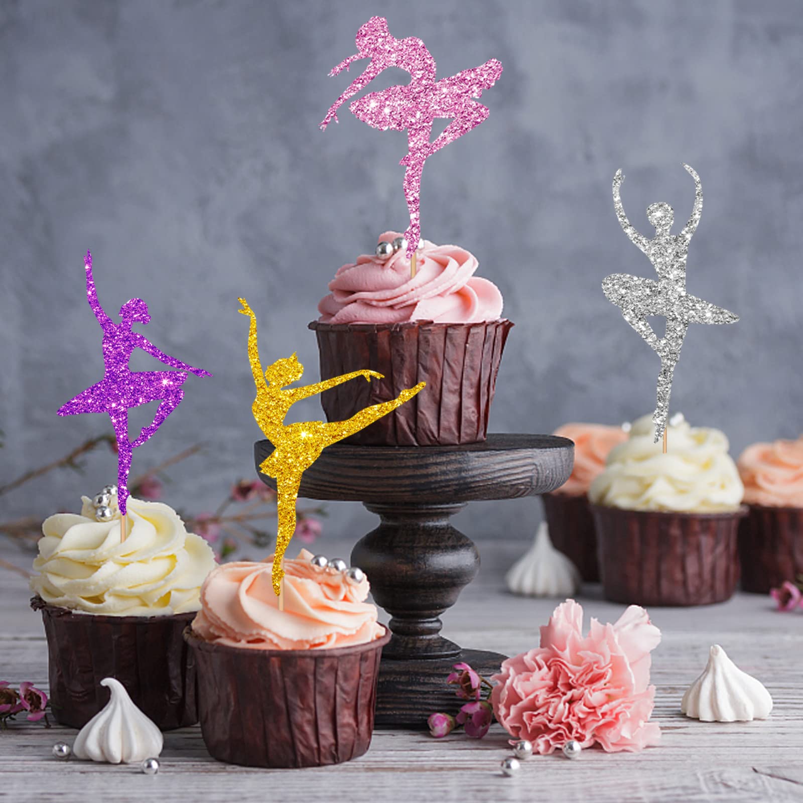 Snapklik.com : Ballerina Cupcake Toppers, Pink & Gold Glitter Ballet ...