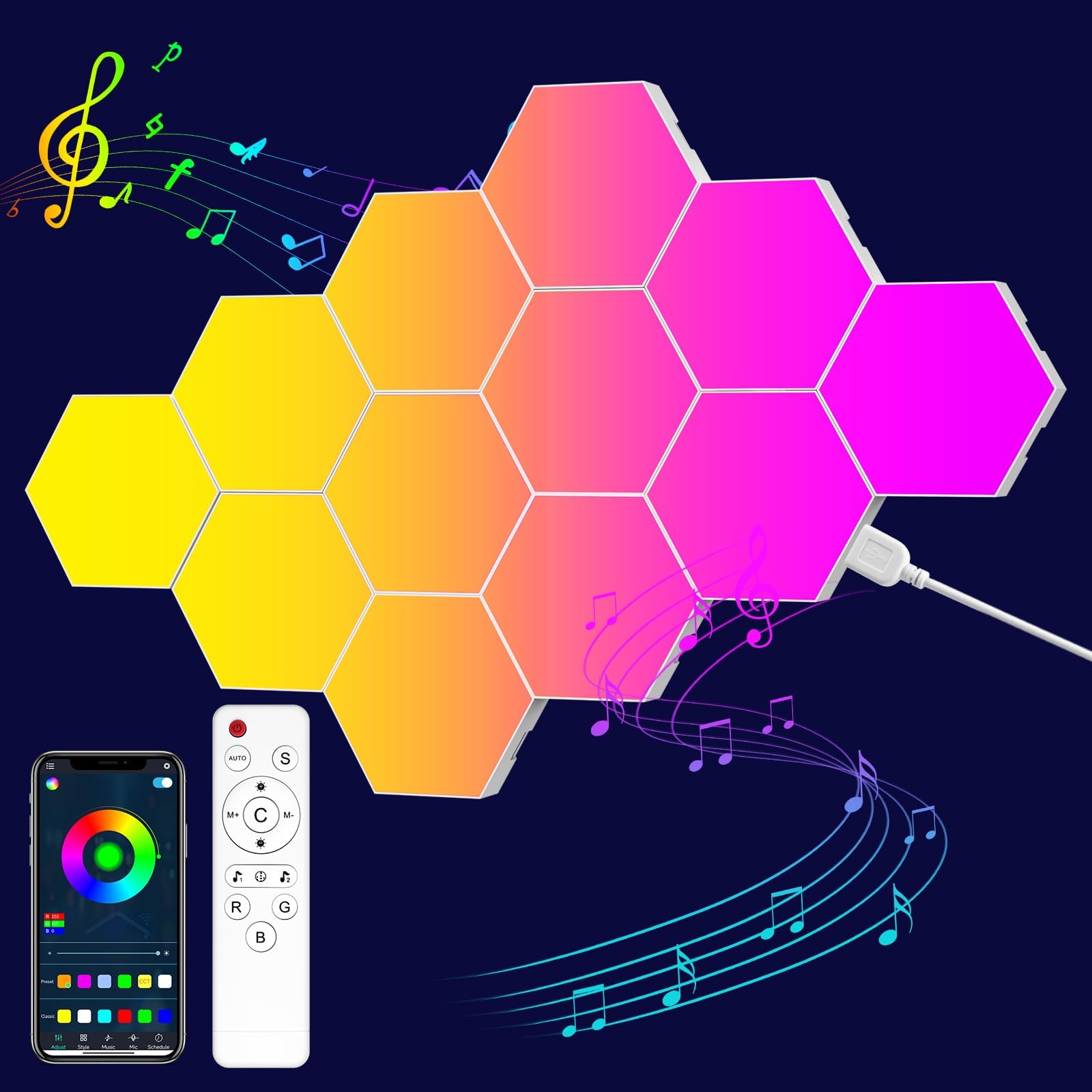 Hexagon Led Wall Lights Panels: 12Pieces Hex Smart App Controls ...