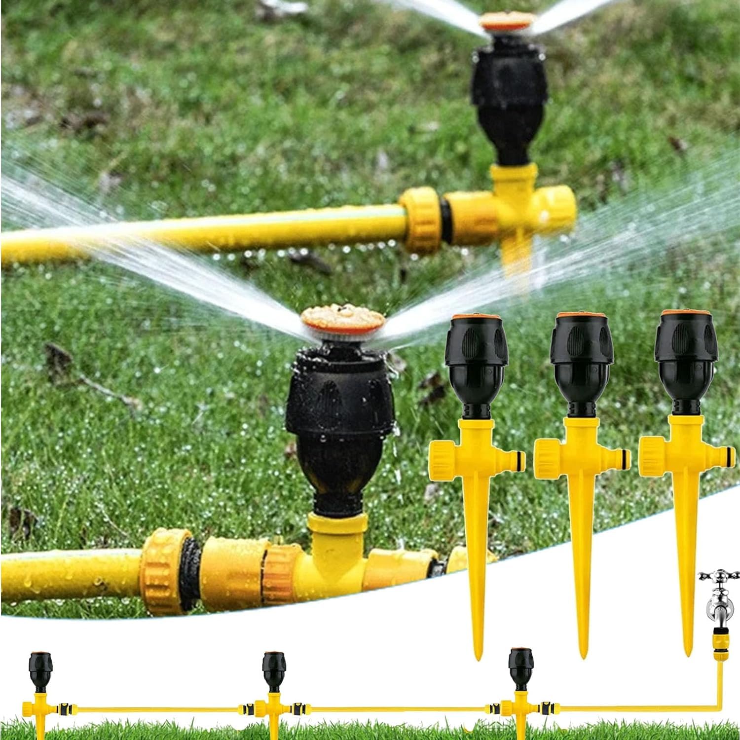 Snapklik.com : 3 PCS Sprinklers For Yard, Automatic 360 Degree Rotation ...