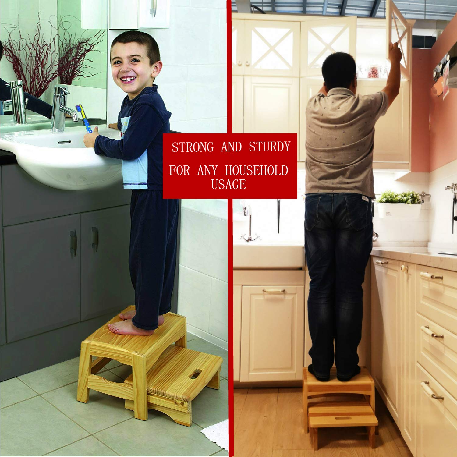 URFORESTIC Handcrafted 100% Solid Wood Bed Step Stool-Foot Stool ...