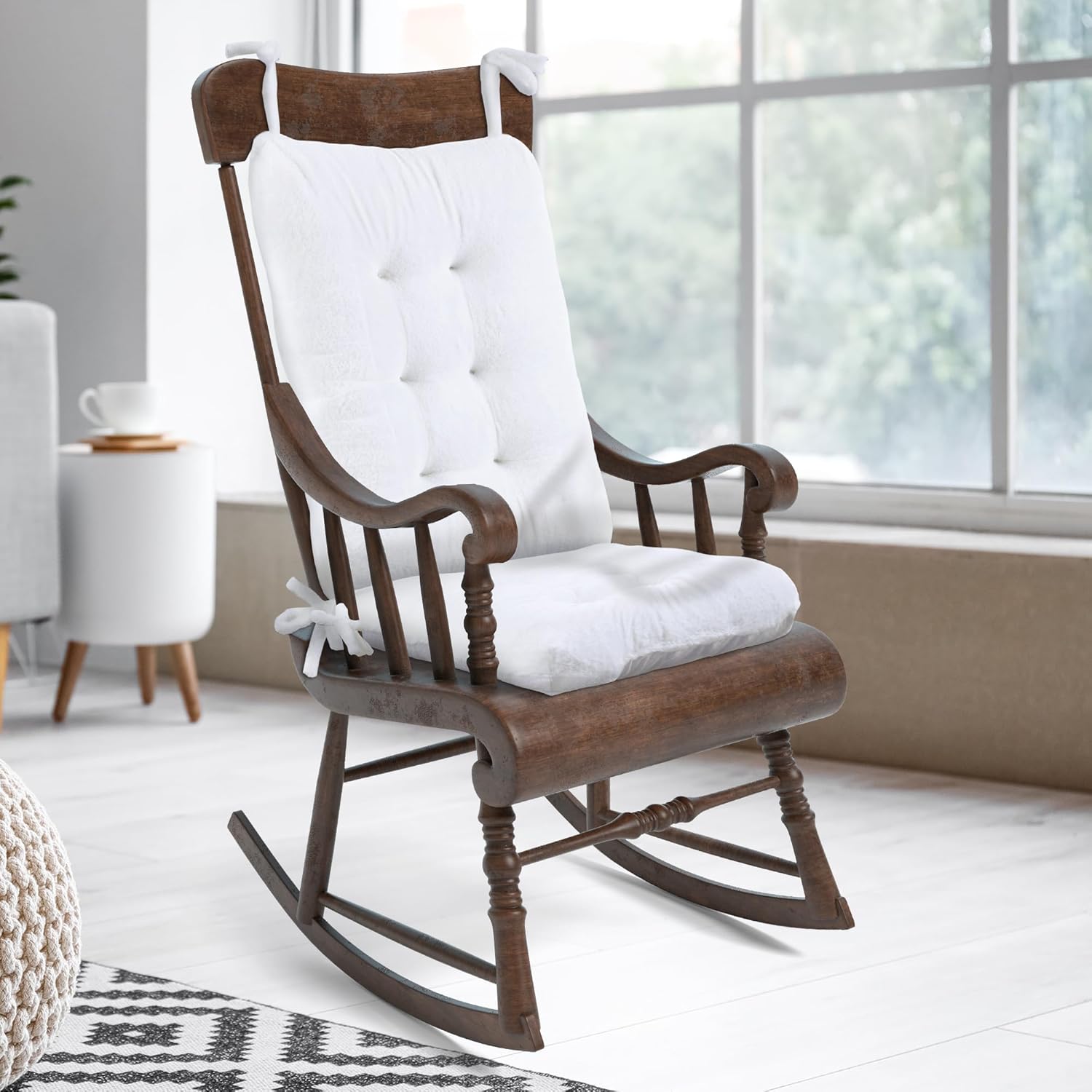 HOMBYS Faux Fur Rocking Chair Cushions Set Indoor, Furry Comfortable ...