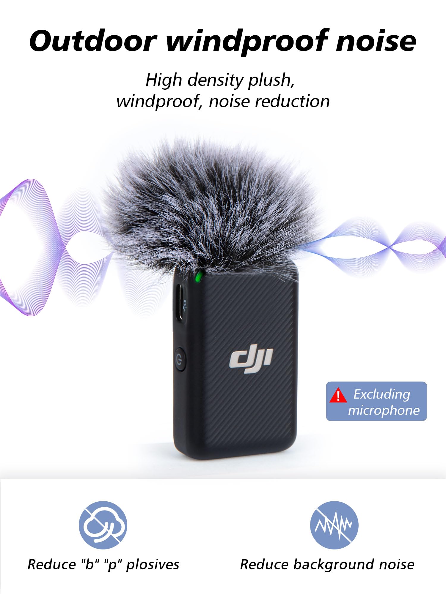 SUNMON DJI Mic Windscreen Furry Foam – DJI Wireless Mic Outdoor ...