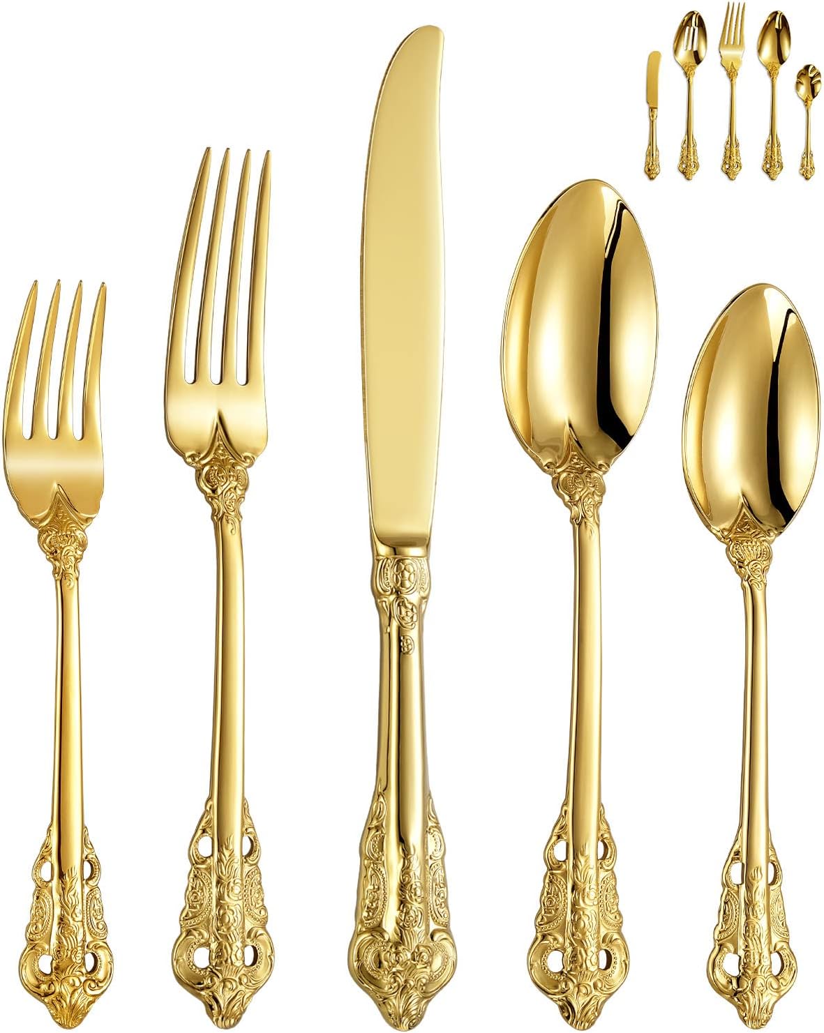 Amazon.com | Gold Silverware Flatware Cutlery Set,18/0 Stainless Steel ...