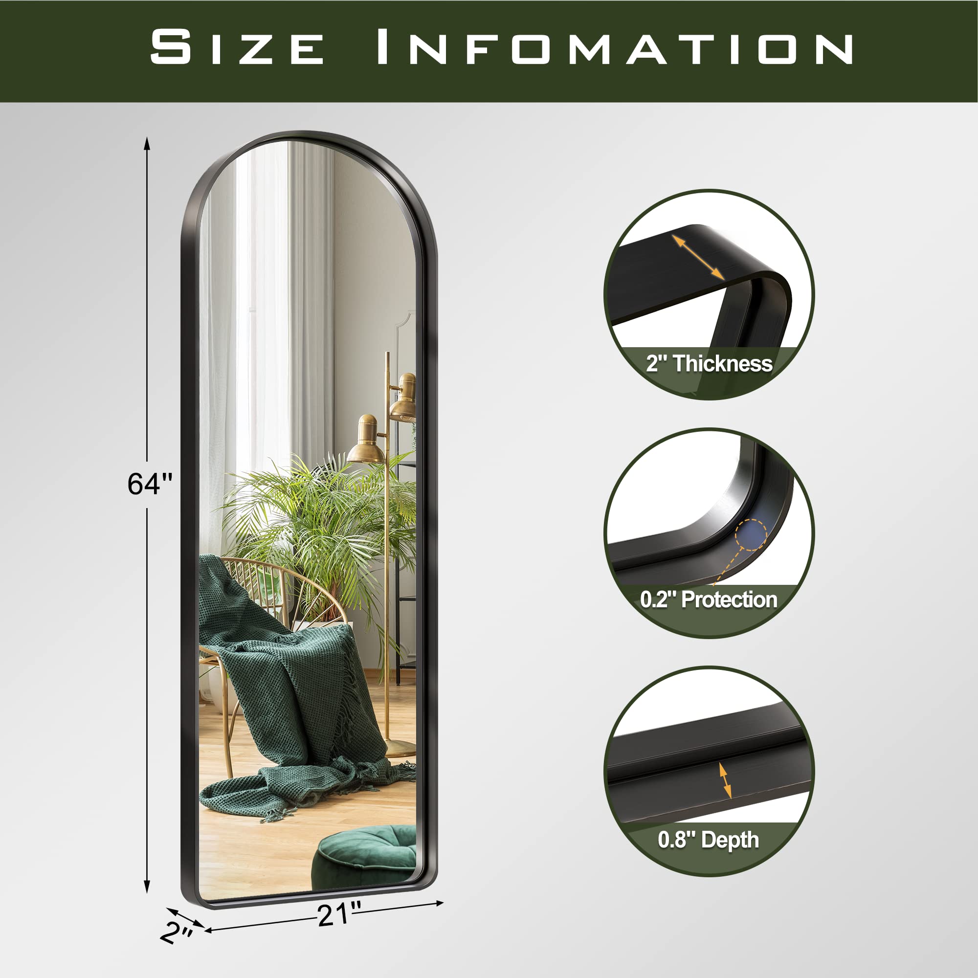 Snapklik.com : NicBex Arched 64x21 Inch Full Length Mirror, Alloy Frame ...