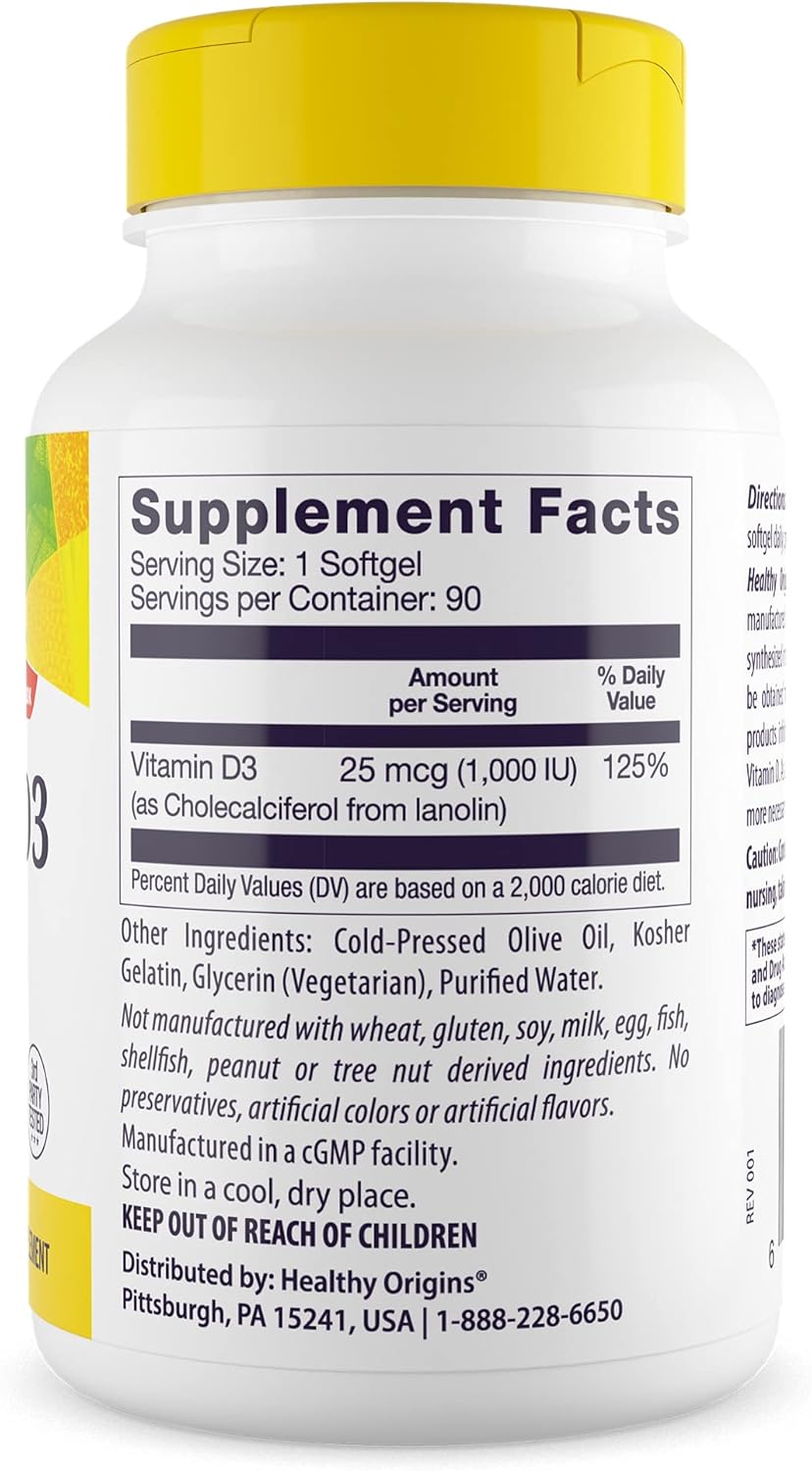 Vitamin D3 1000iu 90 Easy to Swallow Softgels not Tablets, Premium One a Day Cholecalciferol ...