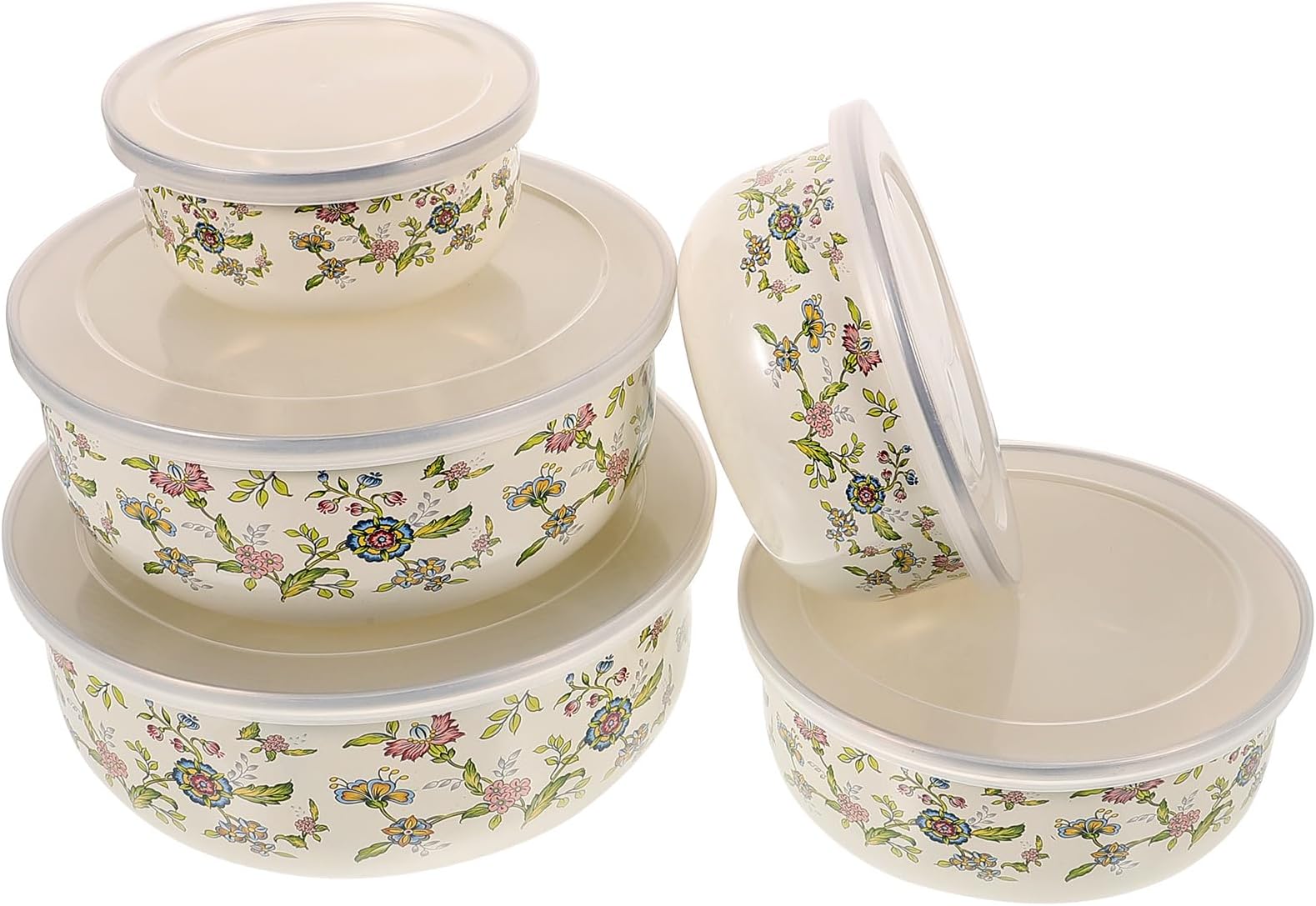 Amazon.com: Cabilock 5pcs Enamel Bowls with Lids Mixing Bowls- Vintage ...