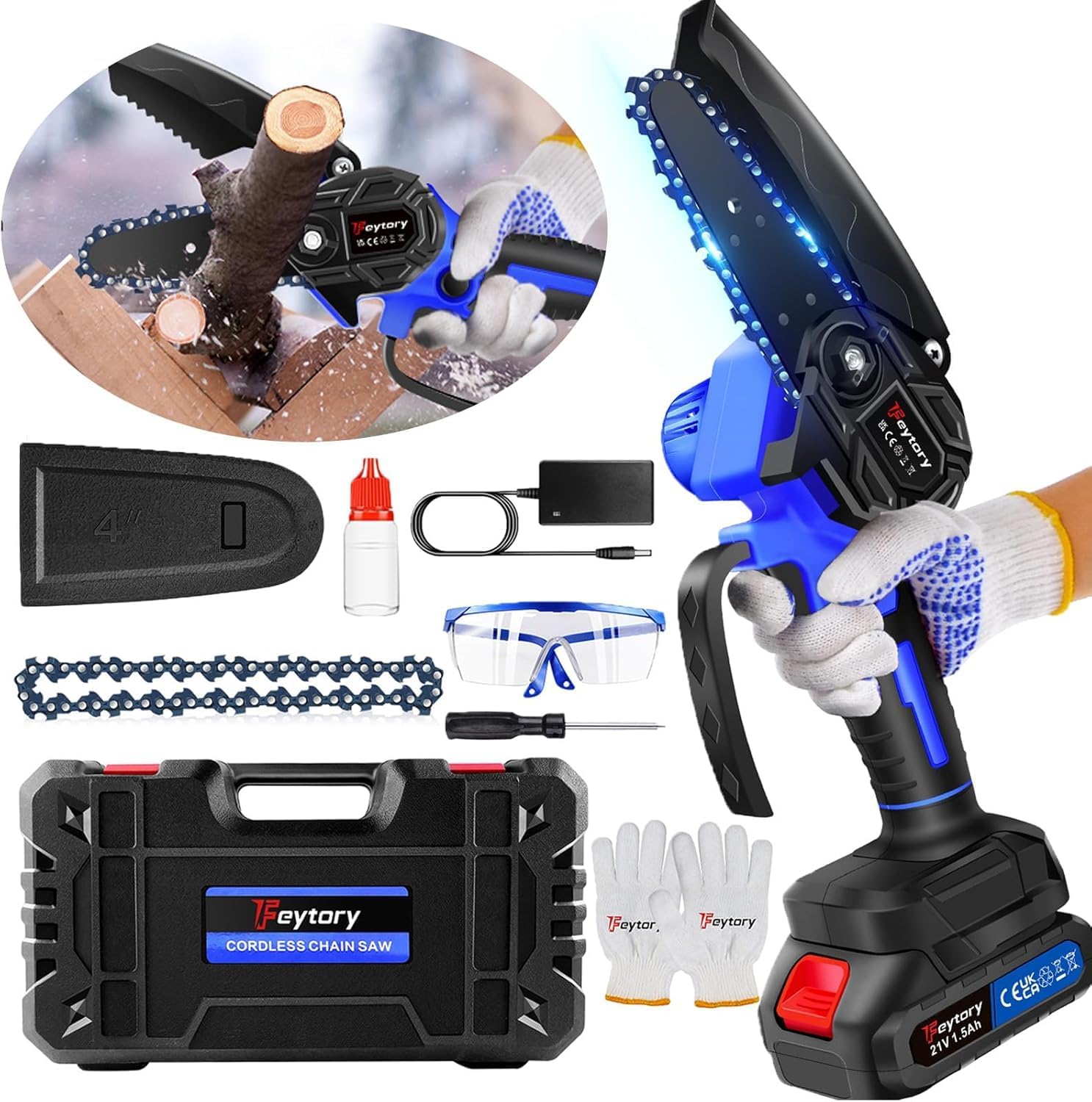 Huini Mini Chainsaw Cordless 4 Inch with Large LI-ion Battery, Powerful ...