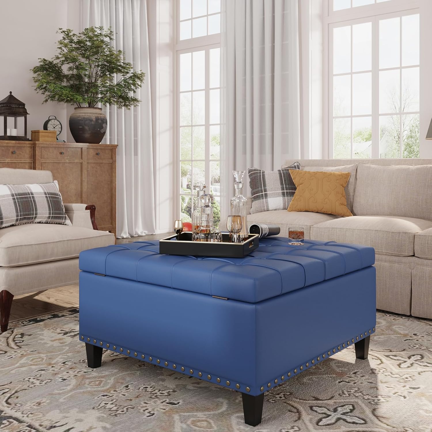 Amazon.com: FiveWillowise Square Leather Ottoman with Storage, Faux ...