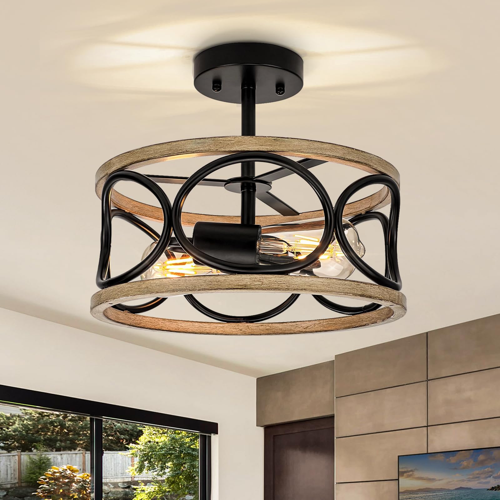 DESGNT 2-Light Farmhouse Semi Flush Mount Ceiling Light Fixture,12.8 ...