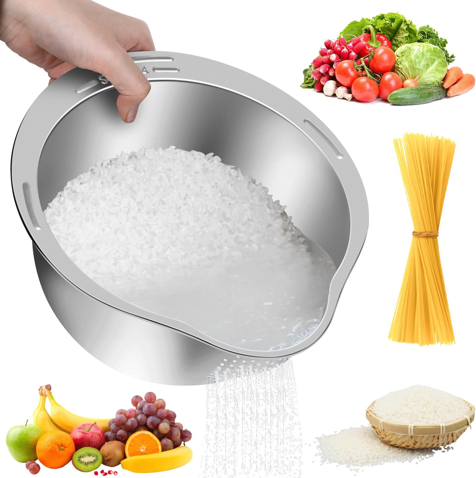 ROZEK 3-in-1 Fruit Washer Spinner Bowl with Brush – Vegetable and Salad ...
