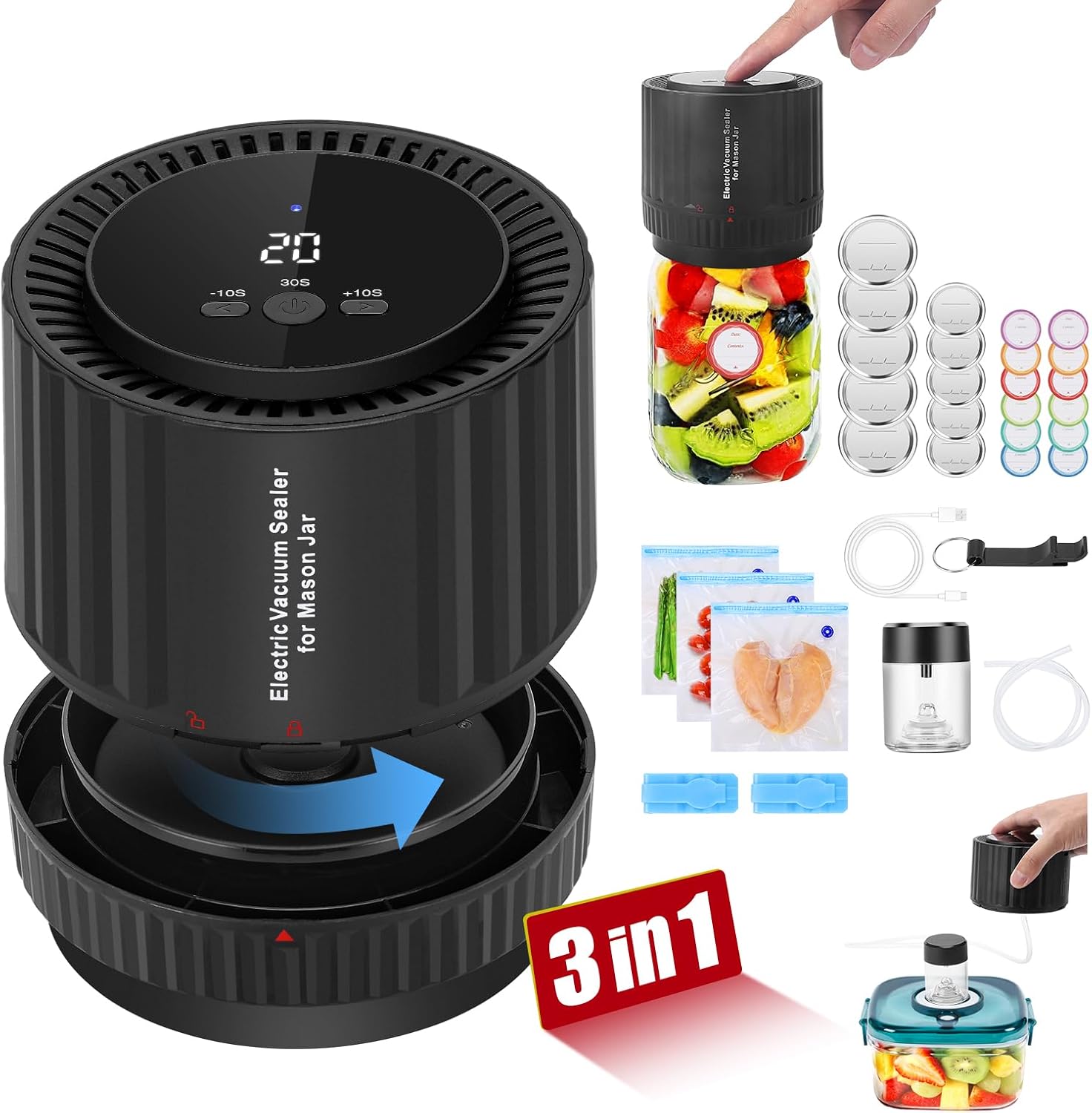 Amazon.com: ARNVCS Electric Mason Jar Vacuum Sealer for Mason Jars ...