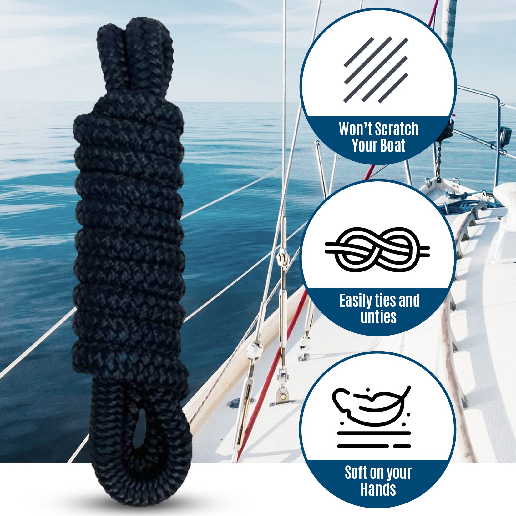 Snapklik.com : WindRider Boat Fender Lines 4 Pack Of 3/8in 6ft Black ...