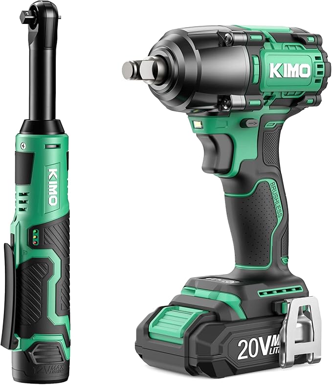 KIMO Cordless Impact Wrench 1/2"+3/8" Extended Electric Ratchet Wrench ...