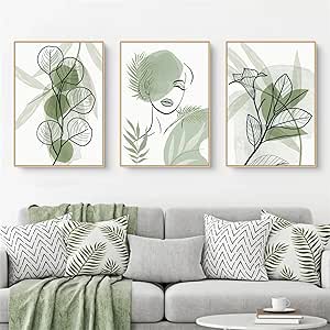 Sarah Duke Set of 3 Premium Posters, Abstract Green Leaves Pictures, Canvas Painting, Wall Art ...