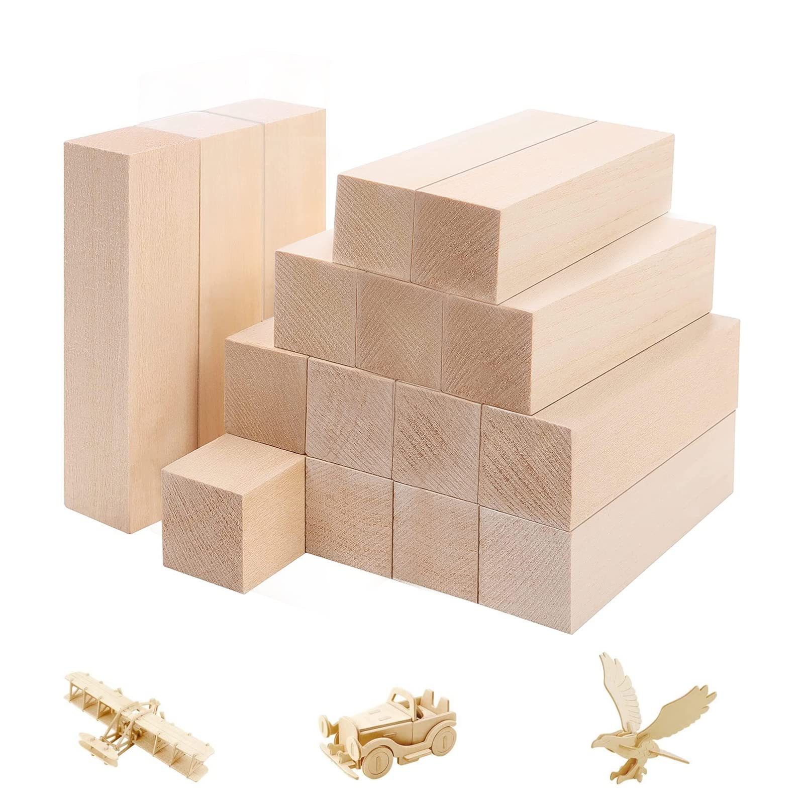 Carving Wooden Block, 16 Pcs Basswood Carving, Unfinished Wood Blocks ...