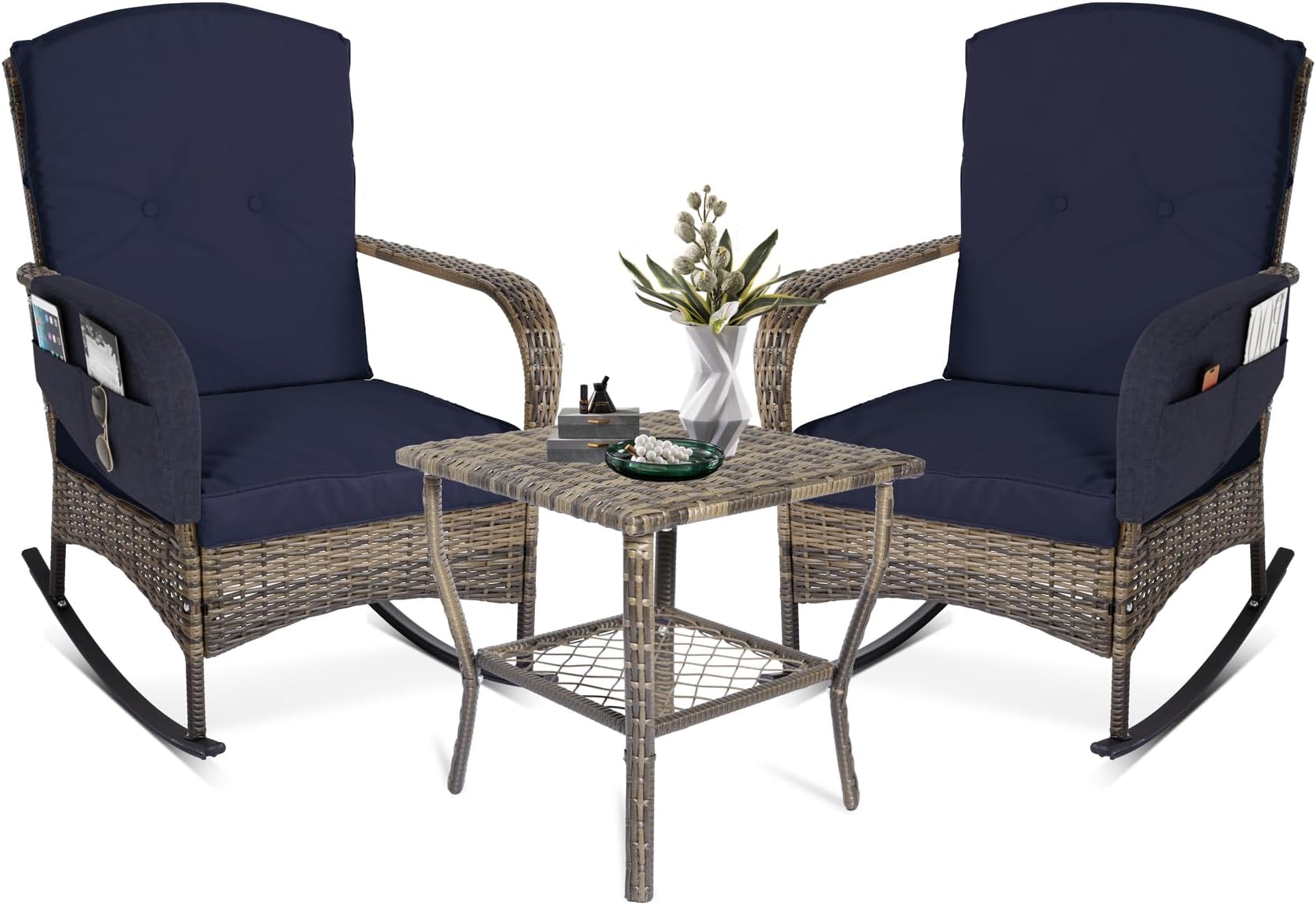 Amazon.com: MAXPRIME 3 Pieces Outdoor Wicker Rocking Chairs, Patio ...