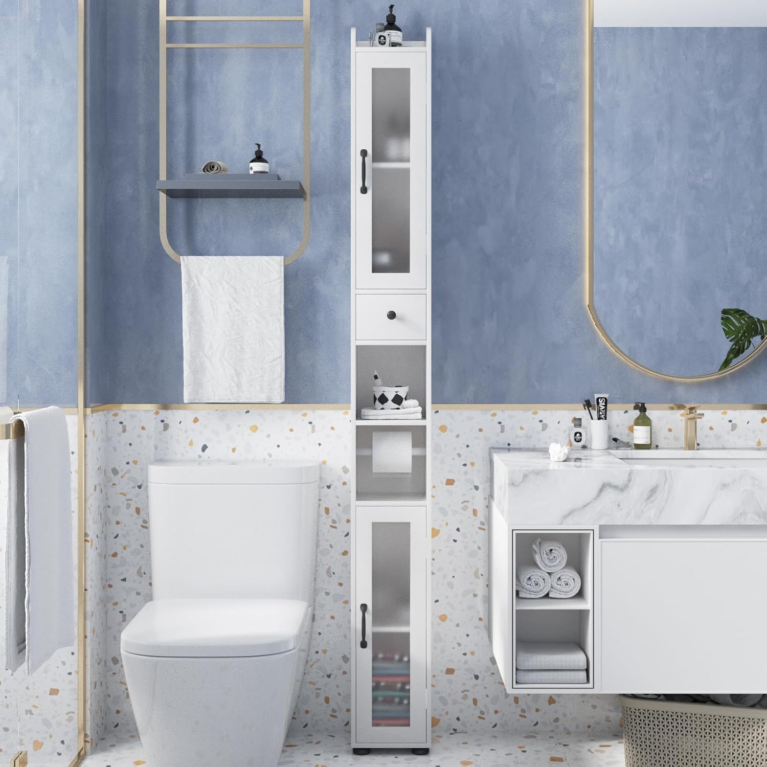 Drefure 70'' Tall Bathroom Cabinet Narrow Storage Cabinet with Shelves ...