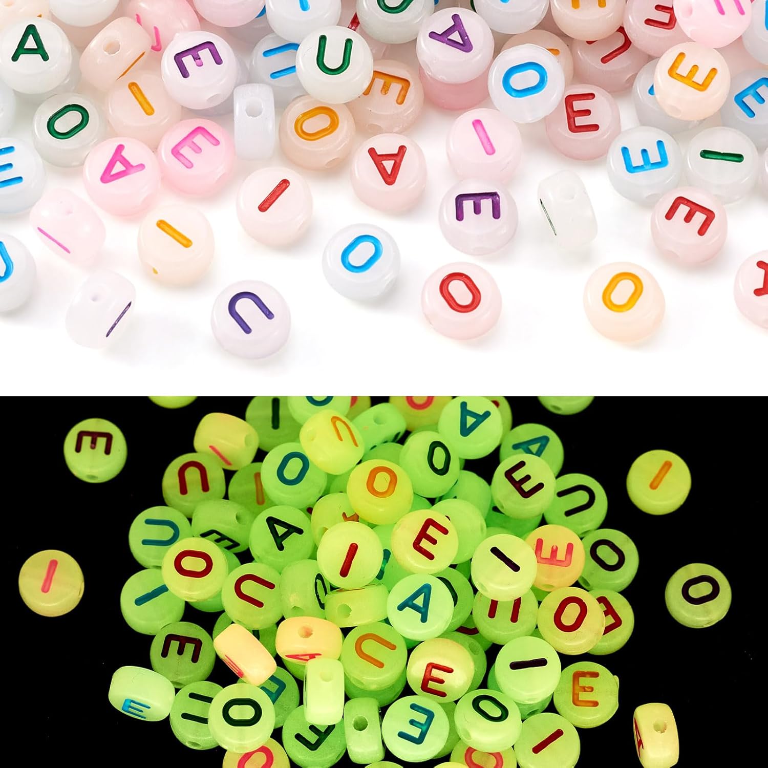 Amazon.com: Craftdady 500Pcs 7x4mm Glow in The Dark Vowels Letter Beads ...