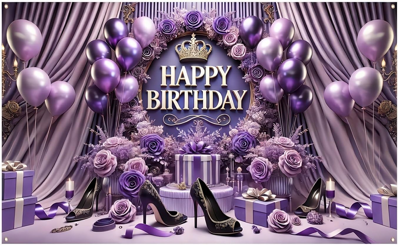 Amazon.com: Purple Black Gold Happy Birthday Banner, Purple and Black ...