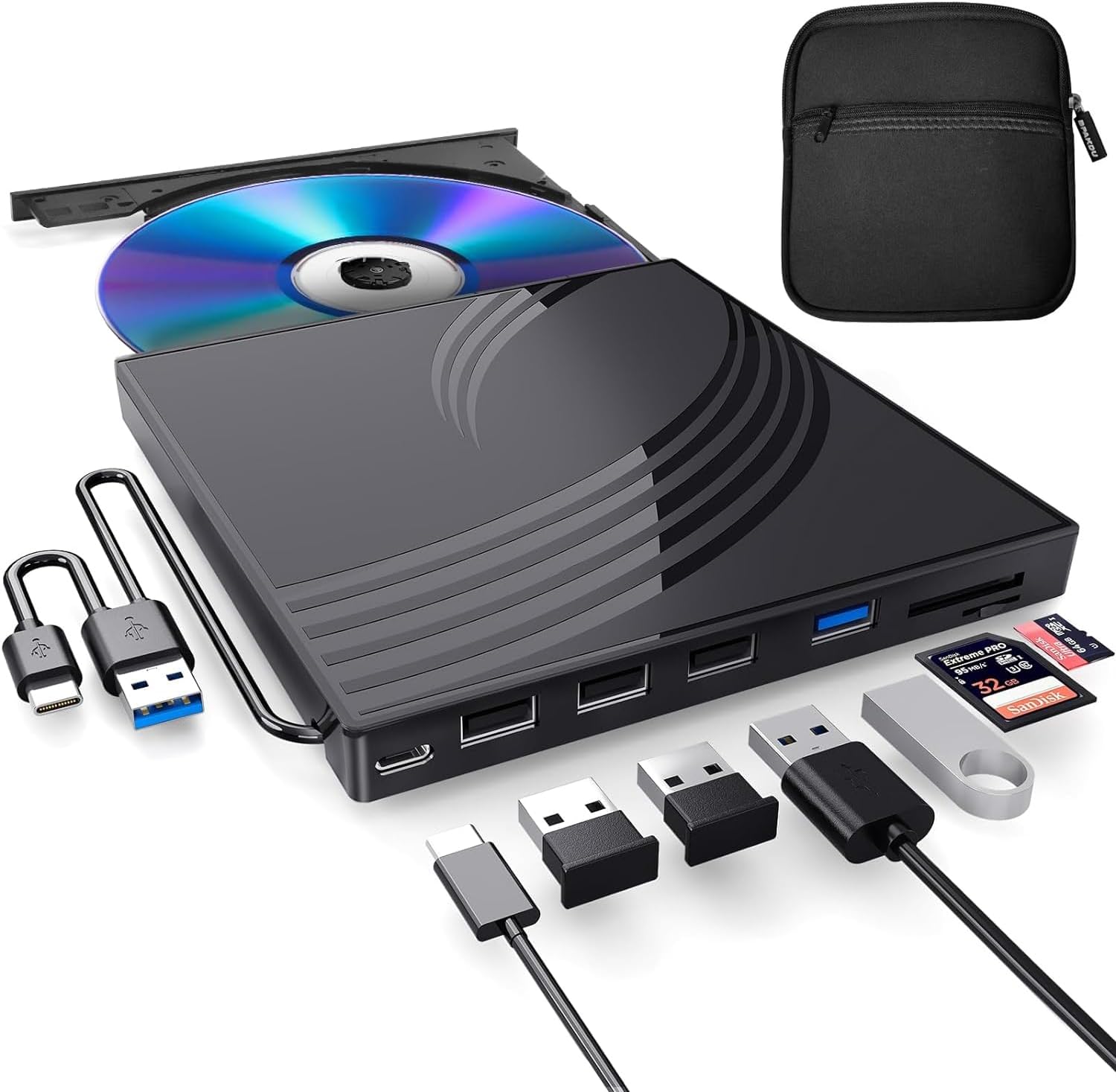 Amazon.com: External CD/DVD Drive for Laptop with Carrying Case,DVD ...