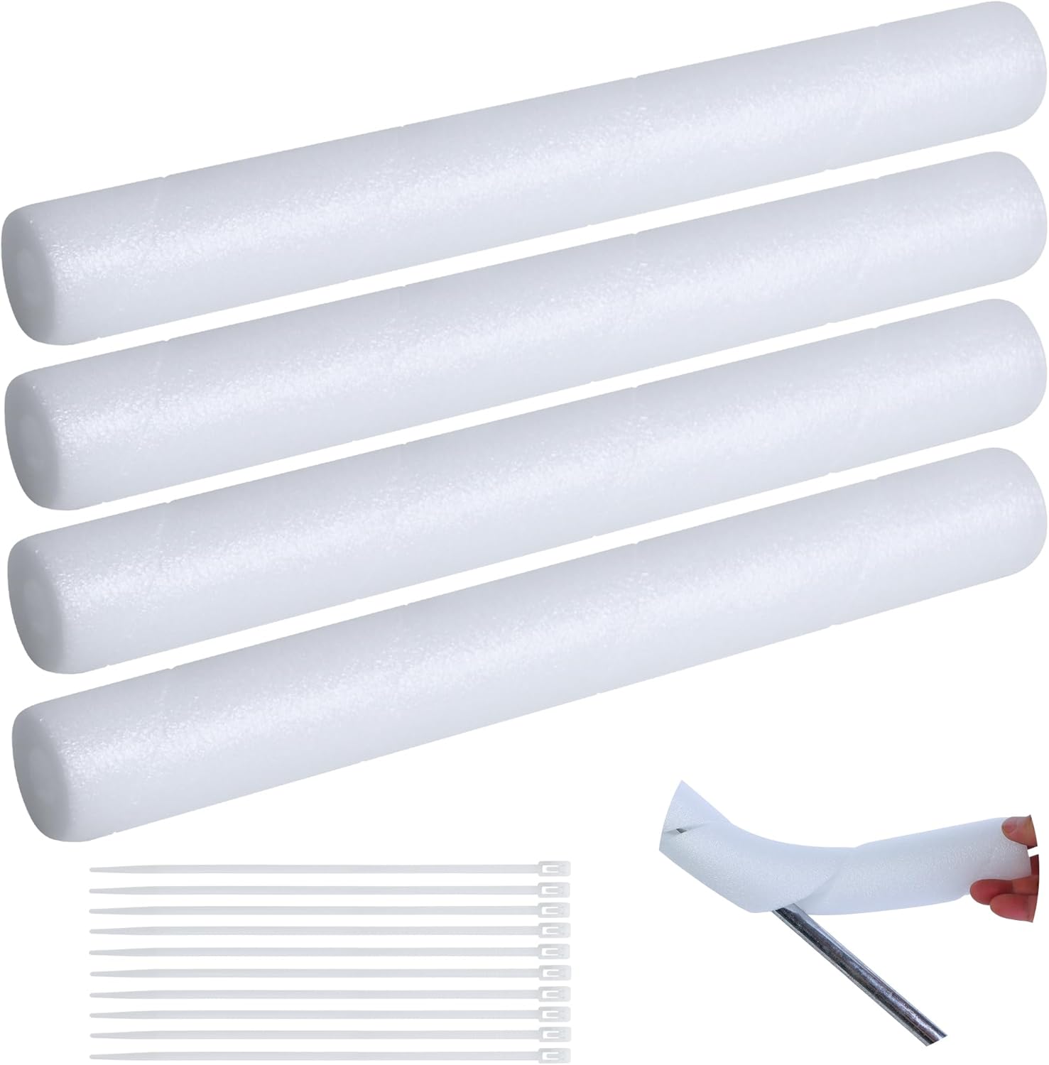 4 Pack Pipe Insulation Foam Tube, 15.74 Inch White Pool Noodles Foam ...
