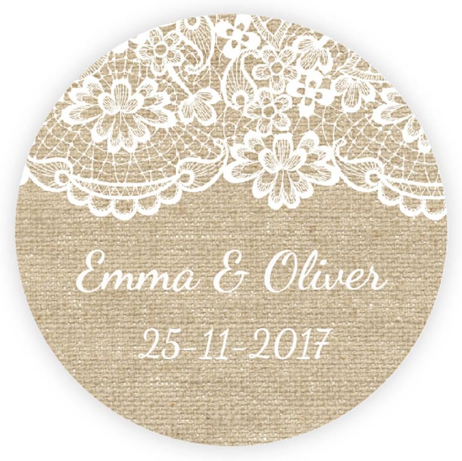 eKunSTreet ® 48x Personalised Burlap and Lace Effect Sticker,40mm ...