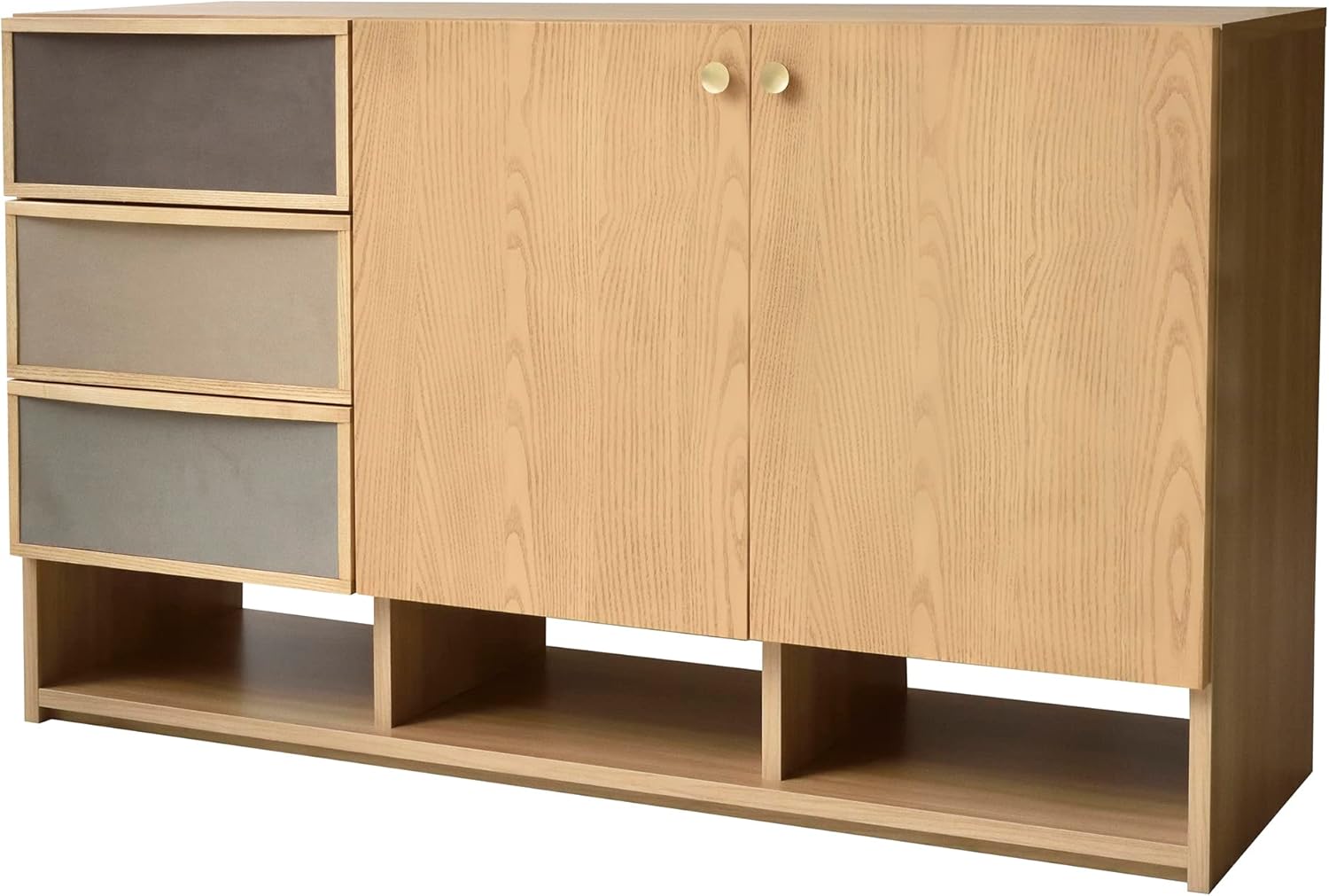 Amazon.co.jp: ガルト(Gart) 大川家具 サイドボード 幅135cm ナチュラル色 前板ファブリック張り ホワイトアッシュ無垢 ...