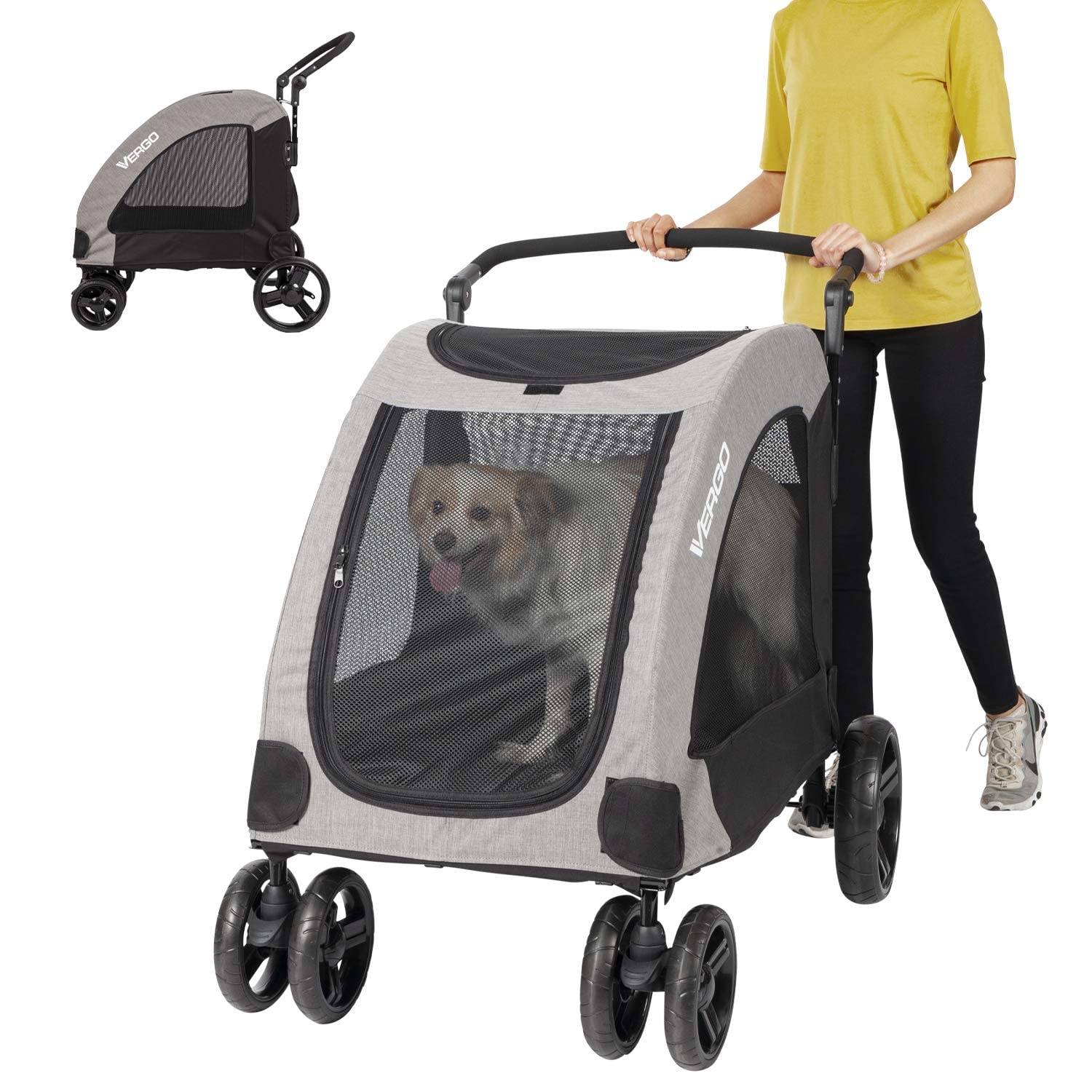Amazon.com: Vergo Dog Stroller Pet Jogger Wagon Foldable Cart with 4 ...