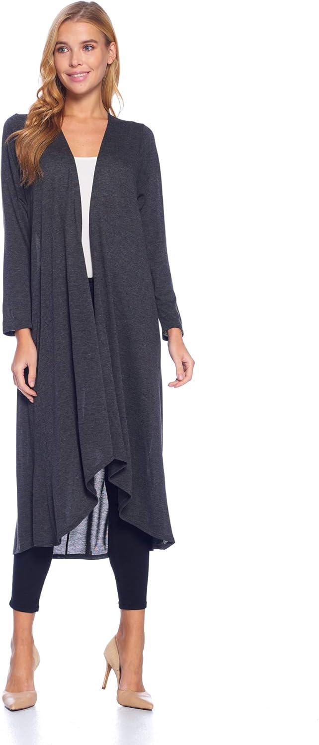 12 Ami Basic Knit Solid Long Sleeve Maxi Cardigan Charcoal XXXL at ...