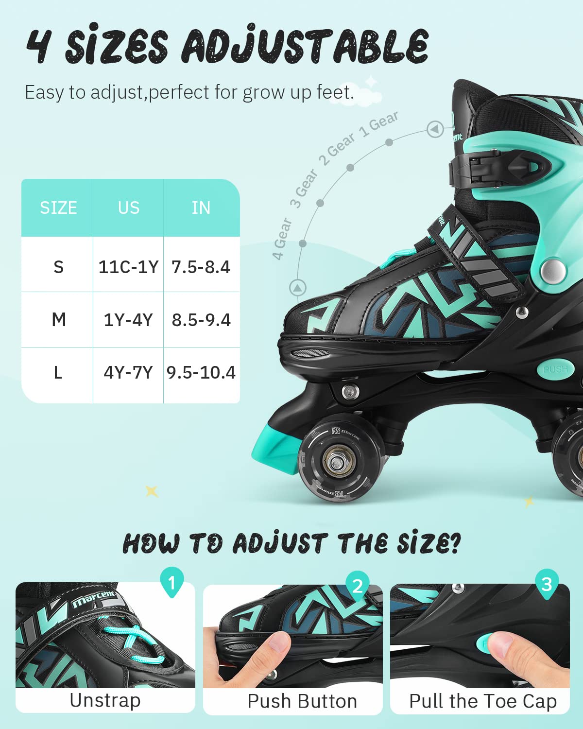 MARCENT Adjustable Roller Skates for Girls and Boys, Light up Roller ...