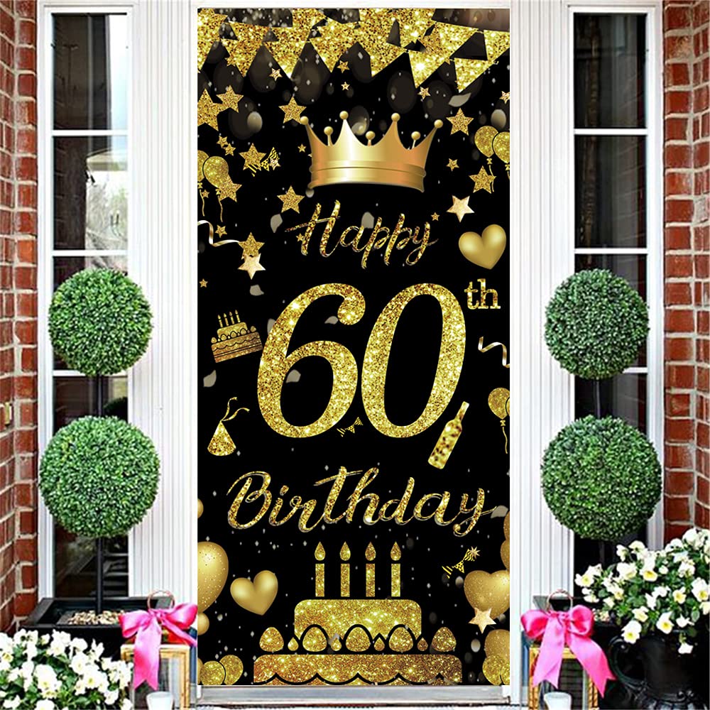 Buy Mocossmy Happy 60th Birthday Door Banner,Large Black and Gold Happy ...