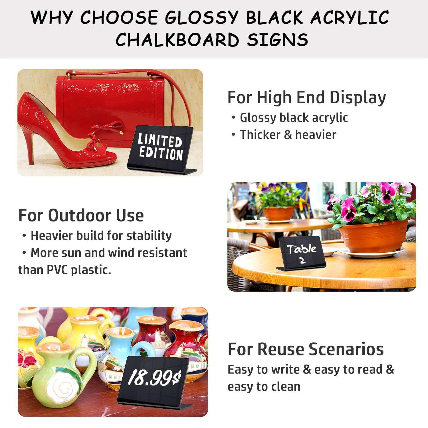 Snapklik.com : Acrylic Mini Chalkboard Signs For Food, 12 Pcs 4x3 ...