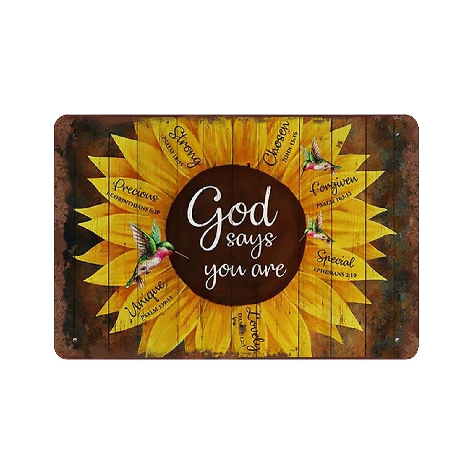 Hummingbird and Sunflower Tin Sign: “God Says You Are” Tin Sign ...